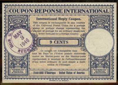 USA 1946 International Reply Coupon IRC US Post Office 9c Value ...