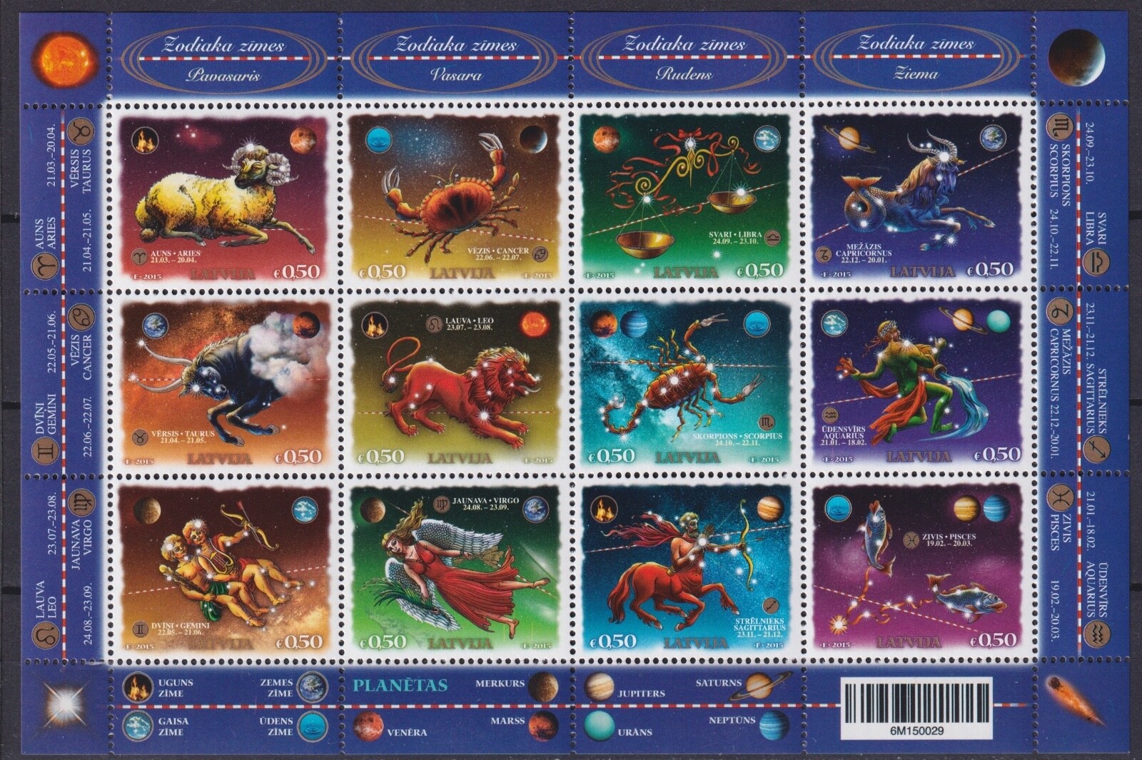 Latvia 2015 Zodiac Signs - Constellations, Astronomy MNH** | eBay