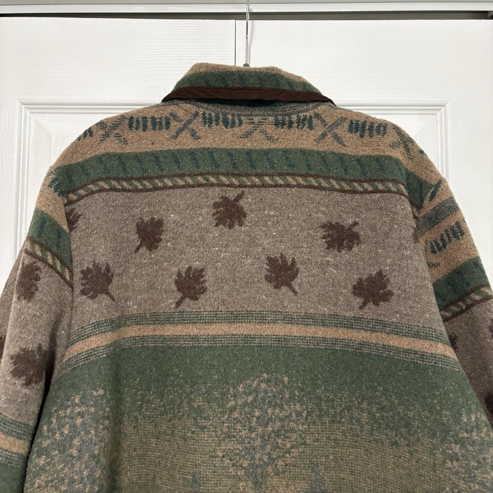 Vintage blanket coat wool blend leaves trees fall cozy size XL ...