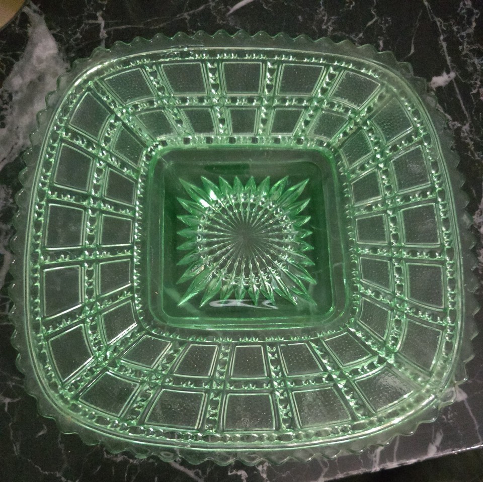 Uranium Glass Glowing Vintage Imperial Glass Beaded Block Pattern ...