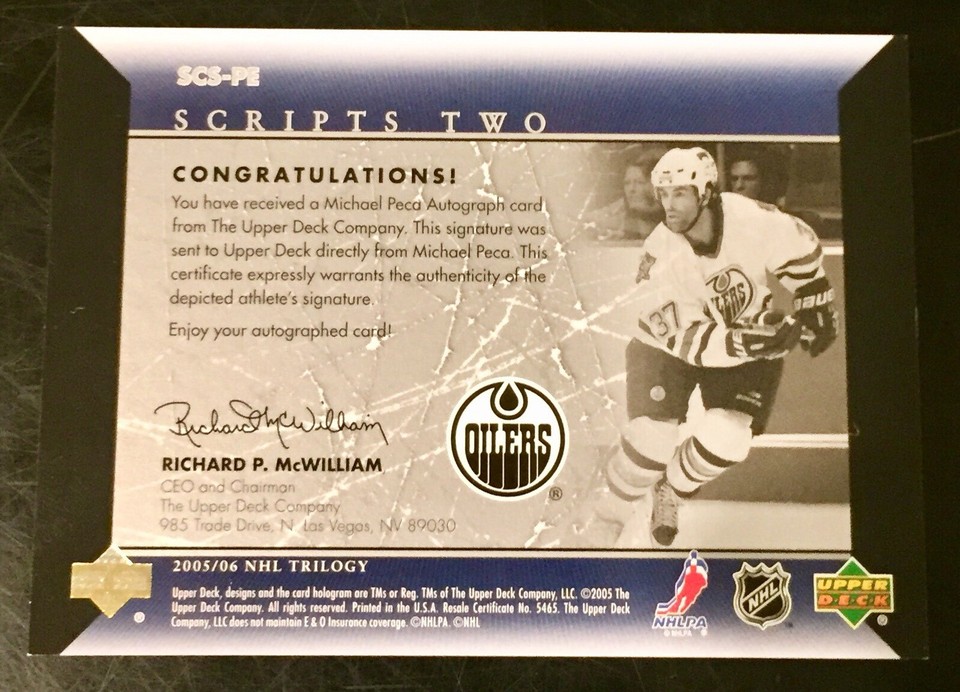 05/06 Trilogy #SCS-PE Michael Peca Autograph Scripts Two Oilers | eBay