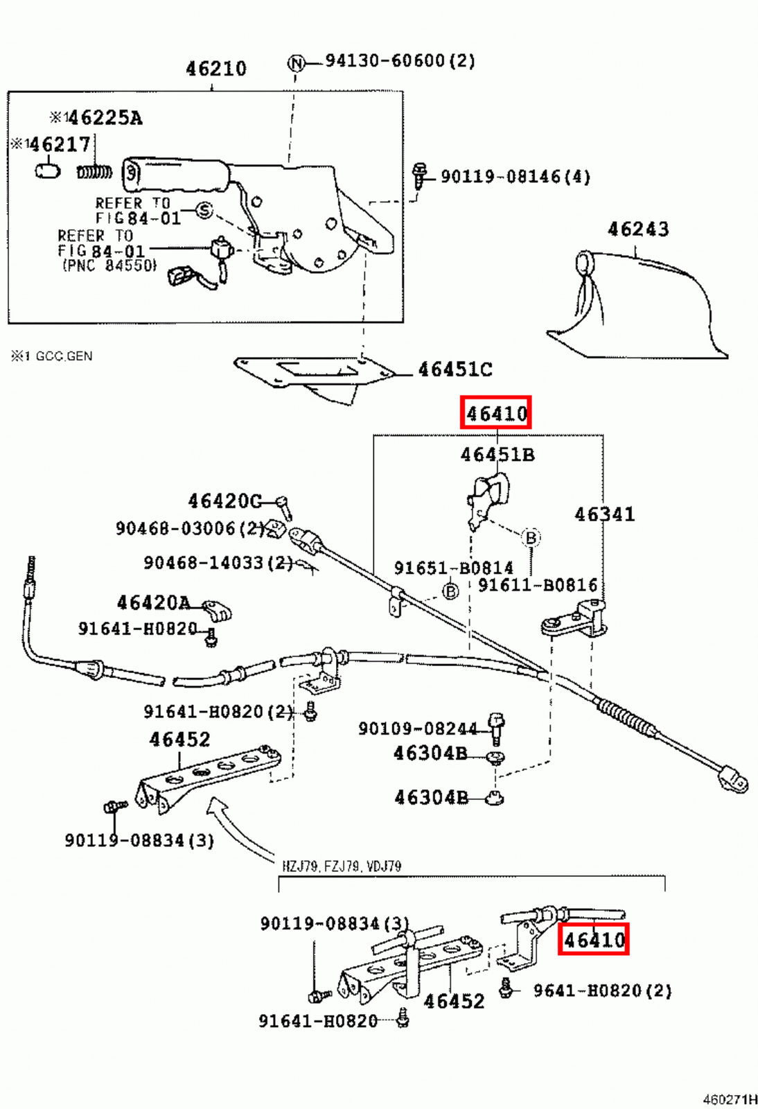 Genuine Toyota LandCruiser VDJ79 HZJ79 Parking Handbrake Cable w Rear ...