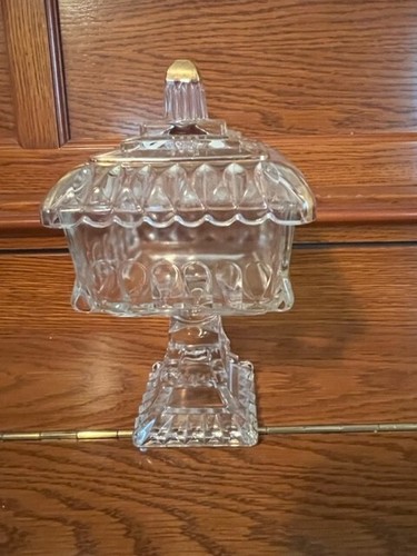 VTG 8" CUT GLASS SQUARE WEDDING COMPOTE COVERED PEDESTAL CANDY DISH | eBay