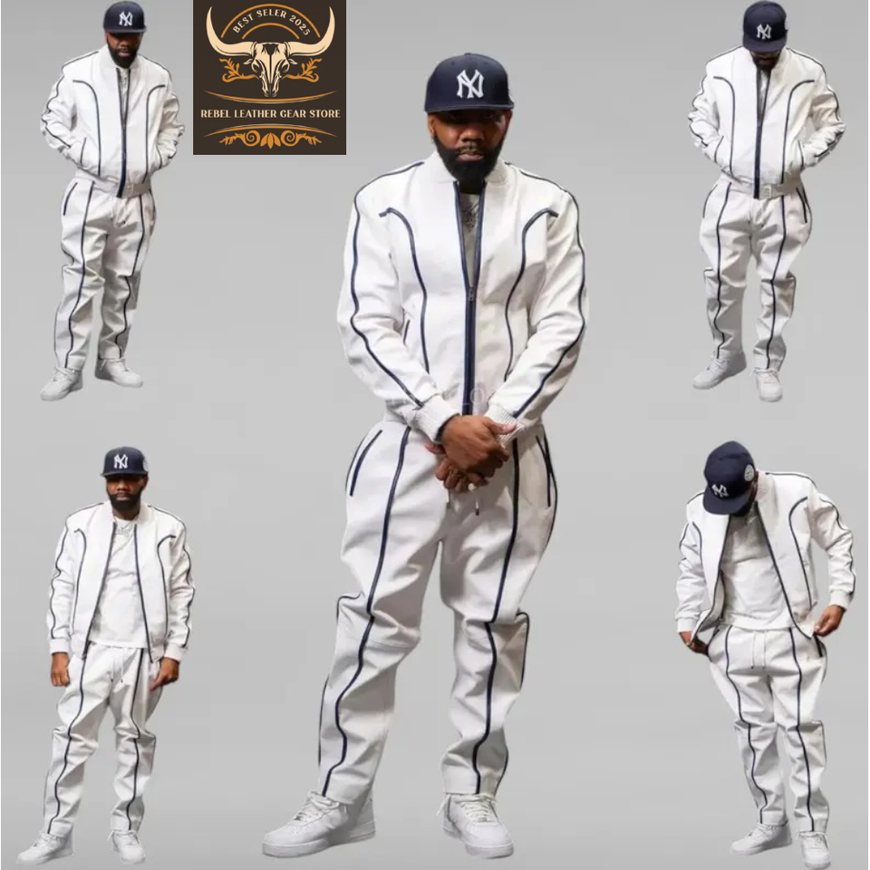 Tracksuit Men's Genuine Leather Jogging Set Handmade Custom Outfit ...