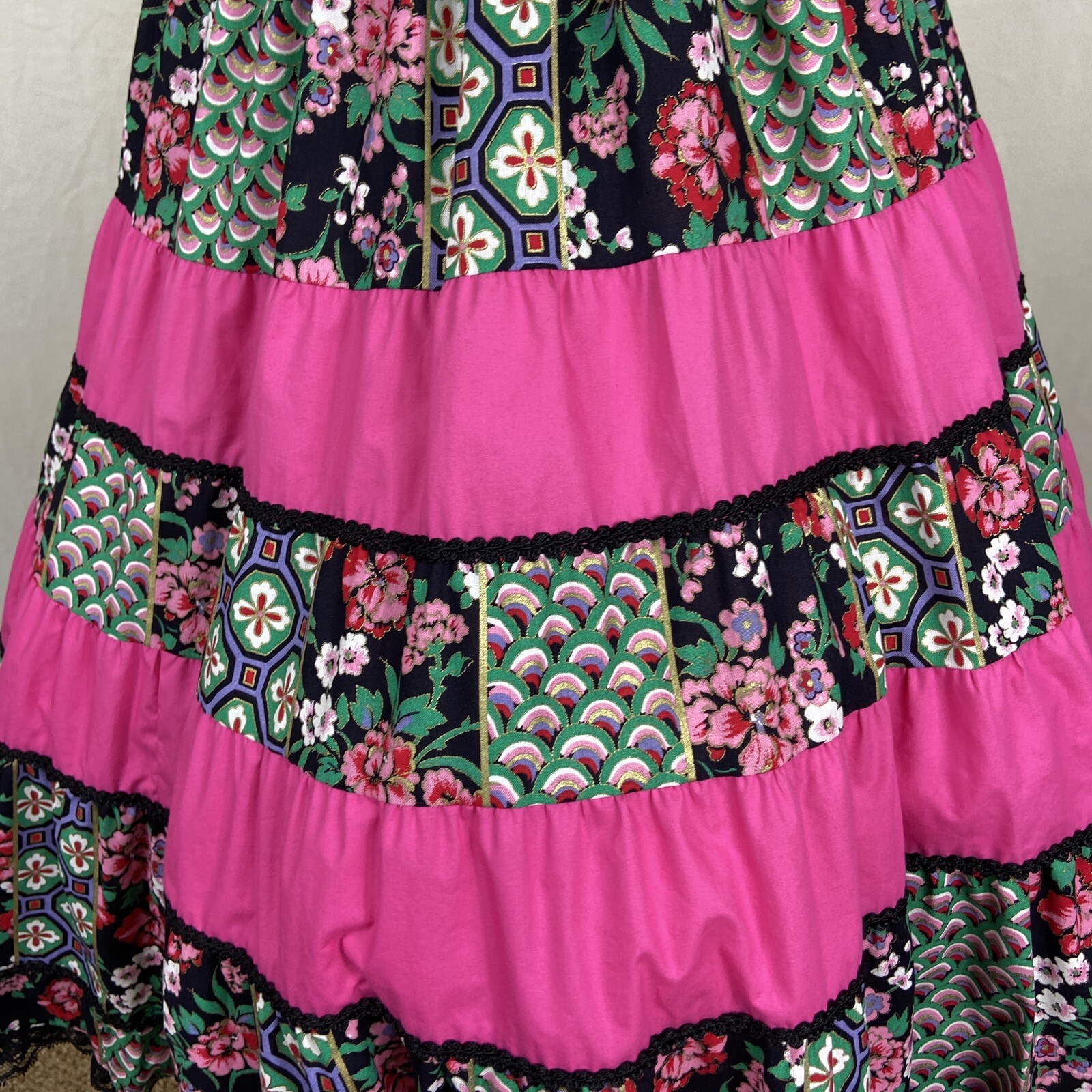 Square Dance 2pc Dress Outfit Black Green Pink Floral Skirt Black ...
