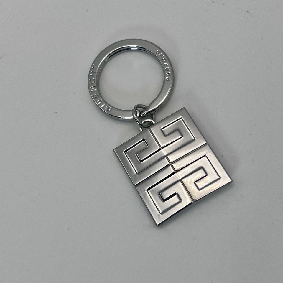 GIVENCHY KEY HOLDER LOGO ring Keychain Silver Square Parfum NWOB | eBay