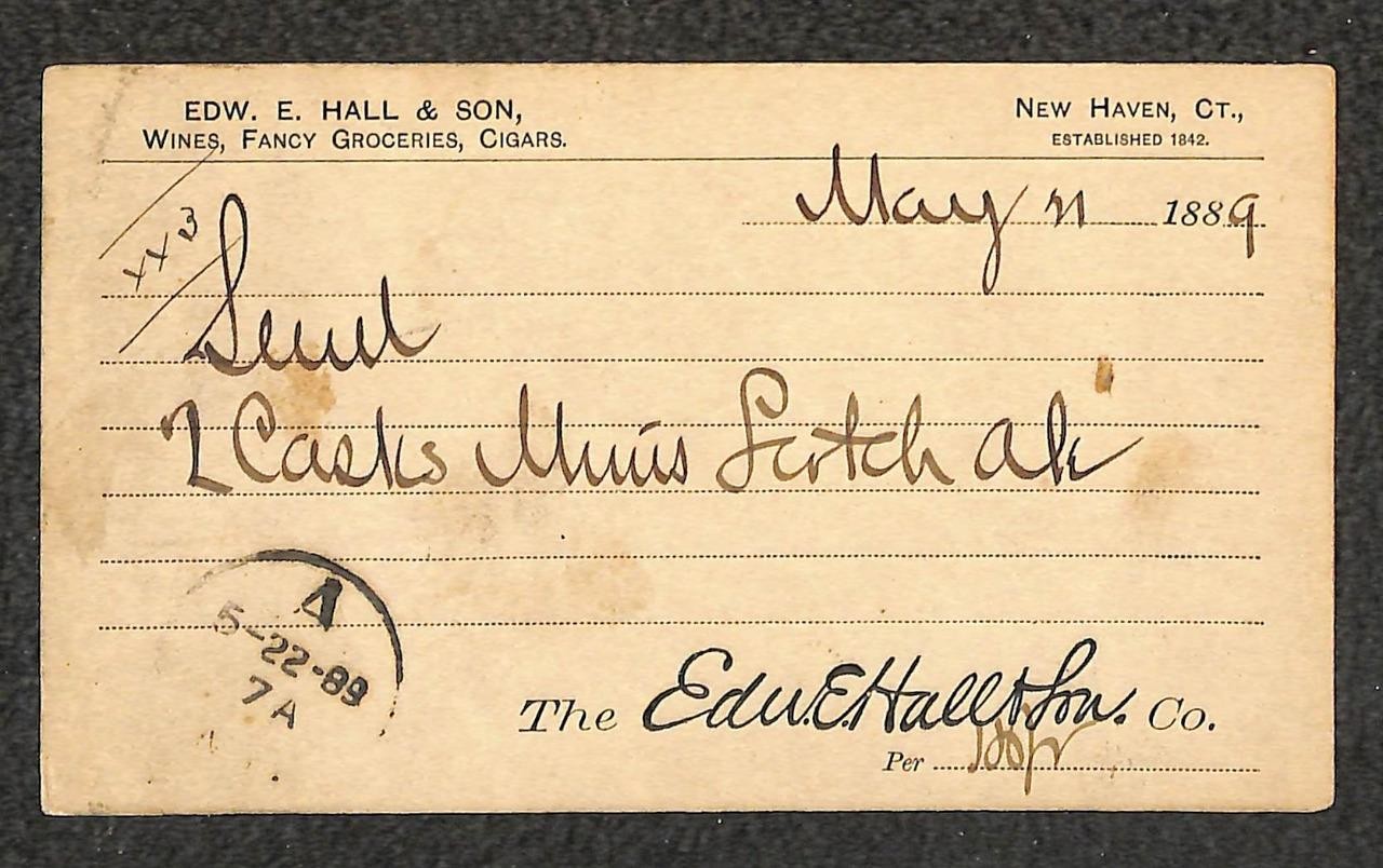 USA UX9 POSTAL CARD EDWARD E. HALL & SON WINE CIGARS NEW HAVEN ...