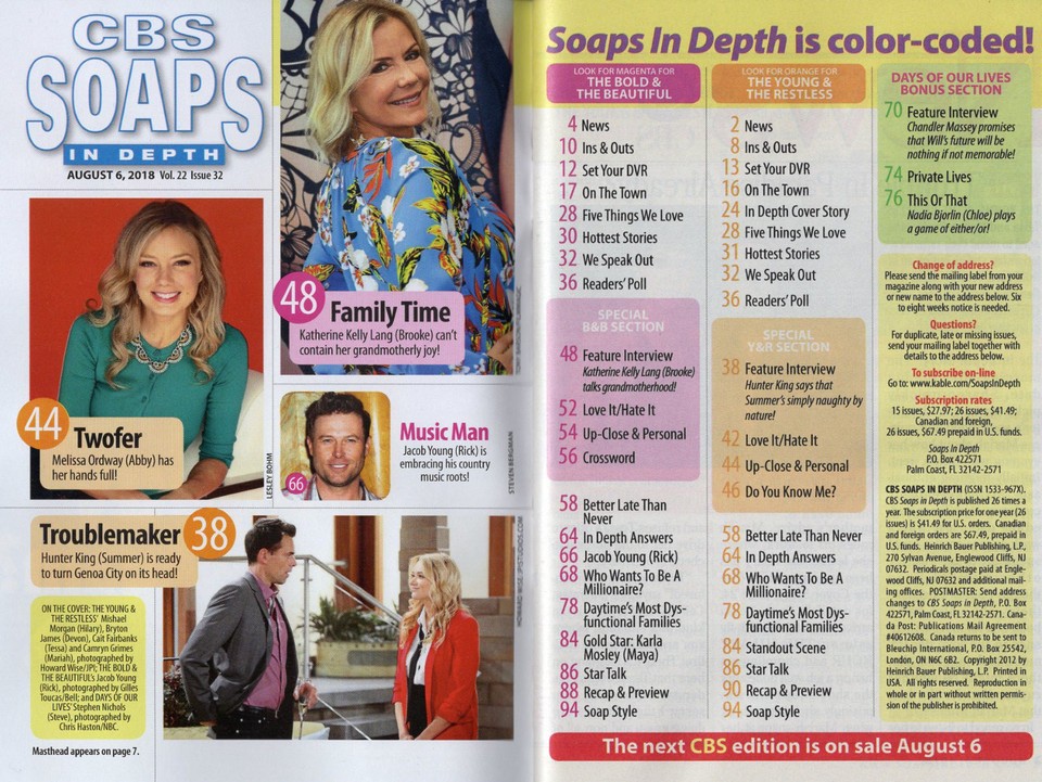 CBS Soaps In Depth Magazine August 6 2018 Mishael Morgan Bryton James ...
