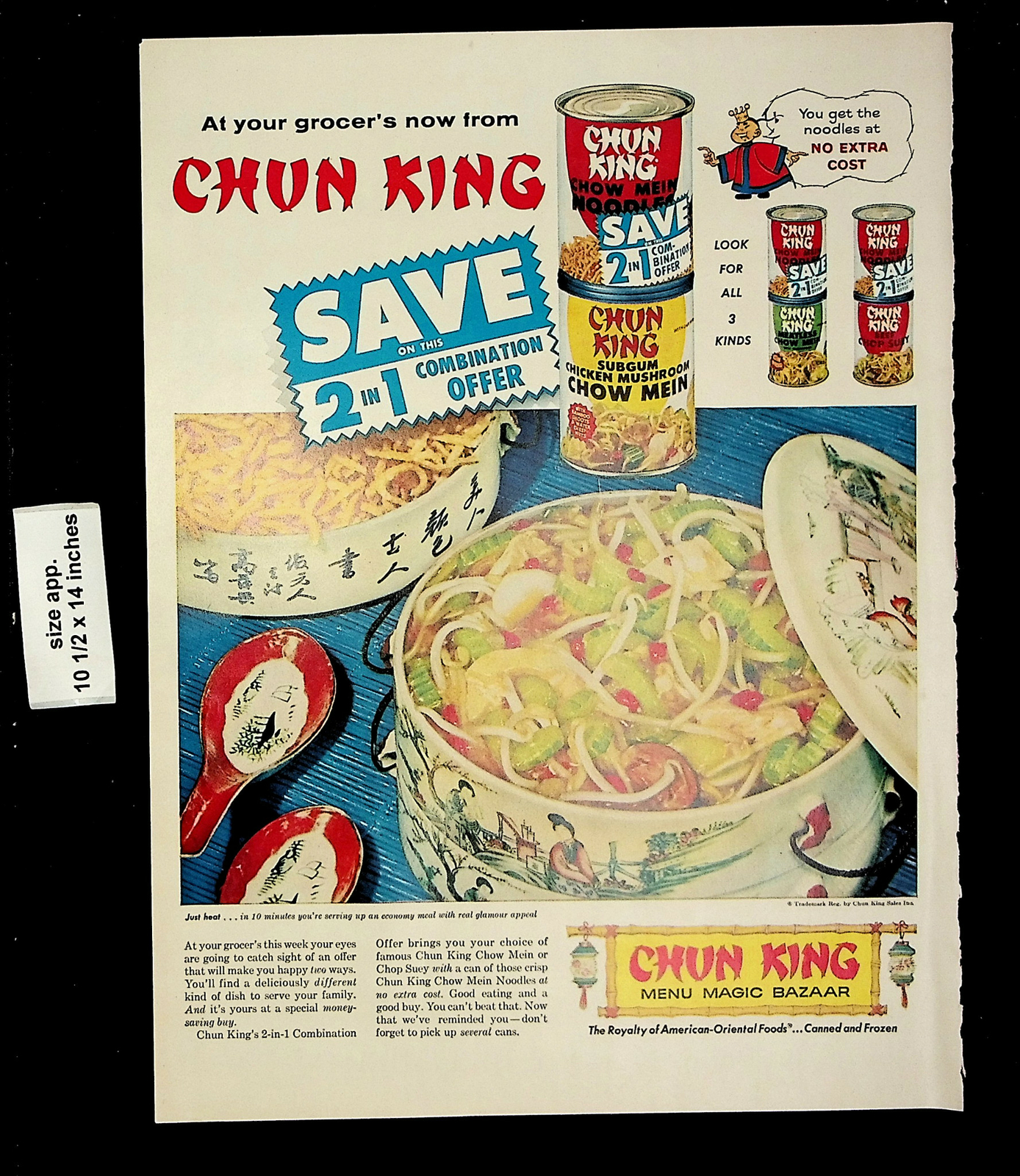 1958 Chun King Menu Magic Bazaar Oriental Foods Canned Vintage Print Ad ...