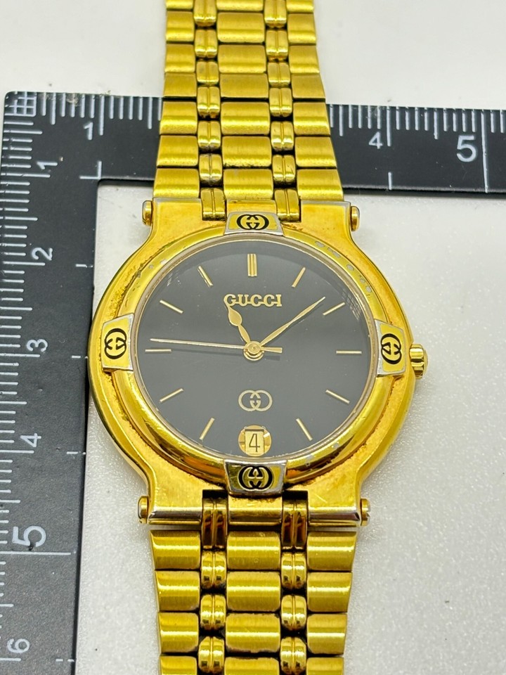 GUCCI 9200M Gold Dial Gold Plated Quartz Mens Watch Used Working F/S | eBay