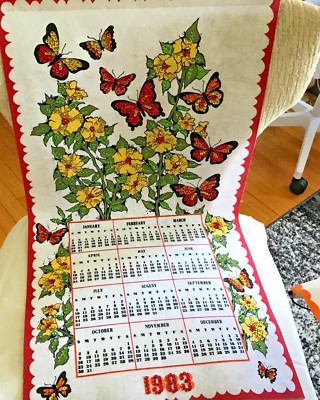 VINTAGE 1983 CLOTH WALL CALENDAR BUTTERFLIES SEQUINS BEADS | eBay