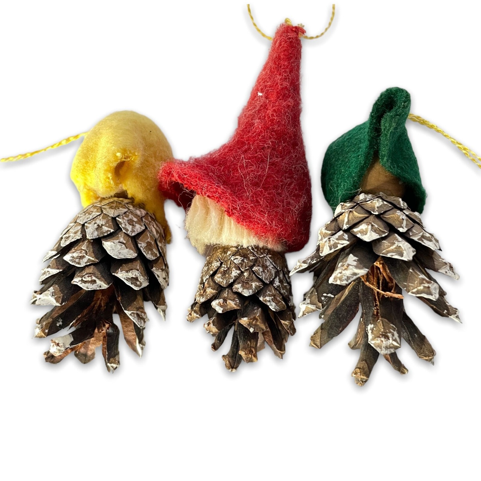 Lot of 3 Pinecone Elf Ornaments in Straw Basket Handmade Germany | eBay