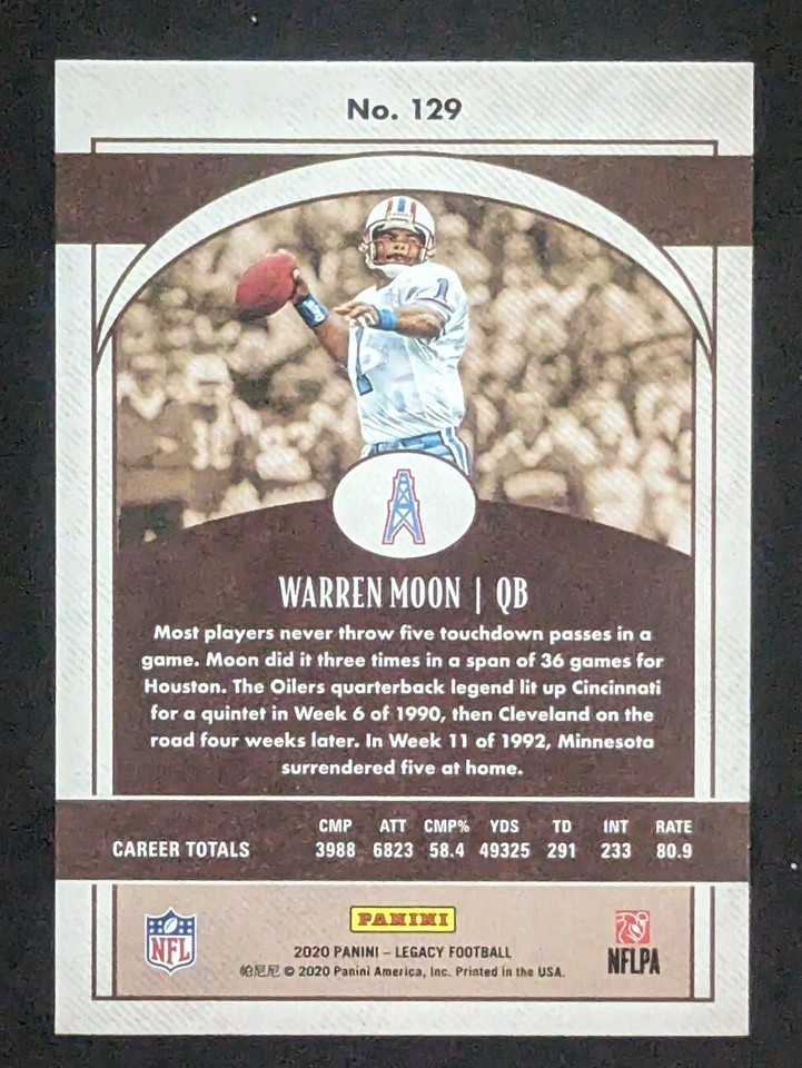 Warren Moon Houston Oilers 2020 Panini Legacy Legends #129 Trading Card ...