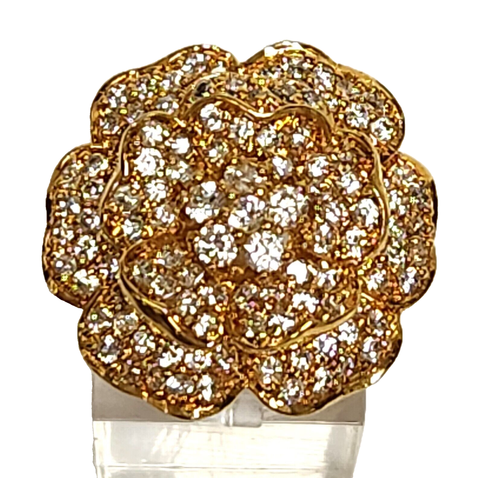 NEW UTC Gold Over 925 Sterling Silver Pave Cubic Zirconia Rose Flower ...