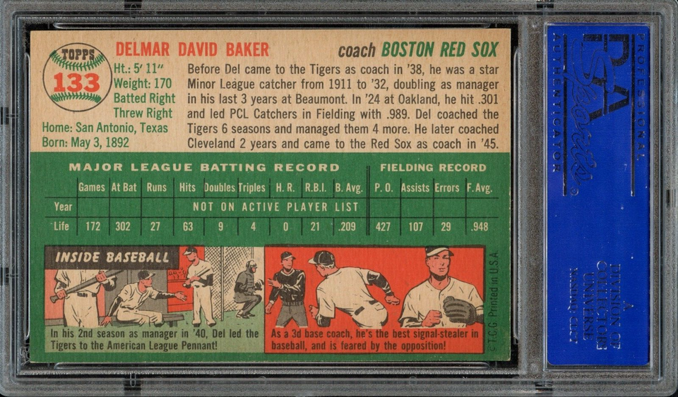 BB - 1954 Topps - #133 - Del Baker - PSA 8 - NM-MT | eBay