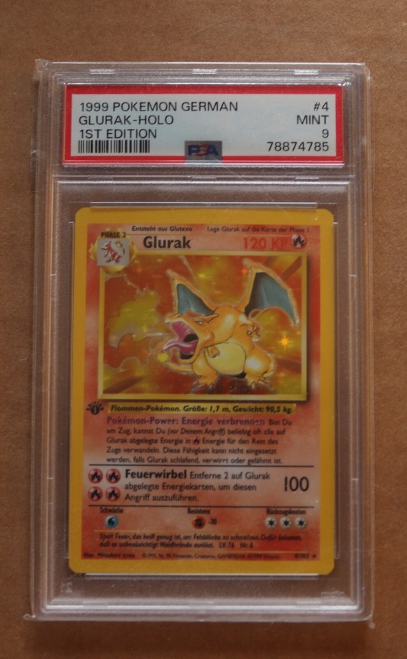 PSA 9 MINT CHARIZARD 4/102 BASE SET 1ST EDITION GERMAN GLURAK POKEMON ...