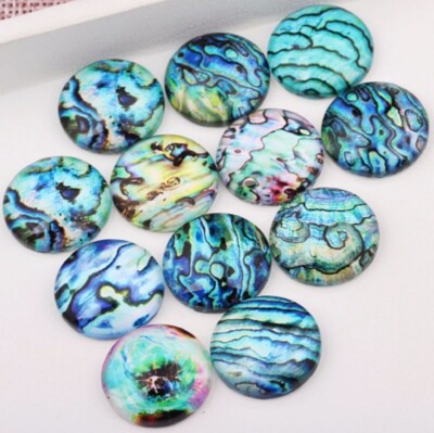 10 Underwater Waves Cabochons Round Domed Glass Cabochon Flat Back Blue ...