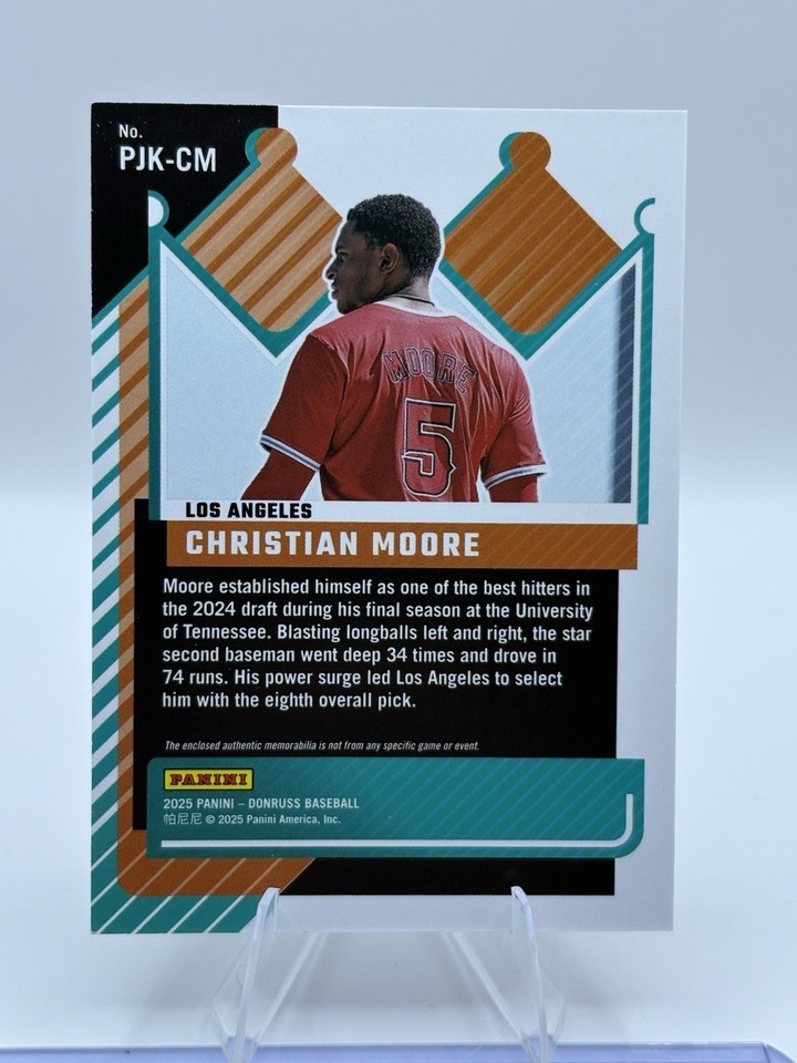 CHRISTIAN MOORE 2025 Donruss PROSPECT JERSEY KINGS PATCH Orange Cracked ...