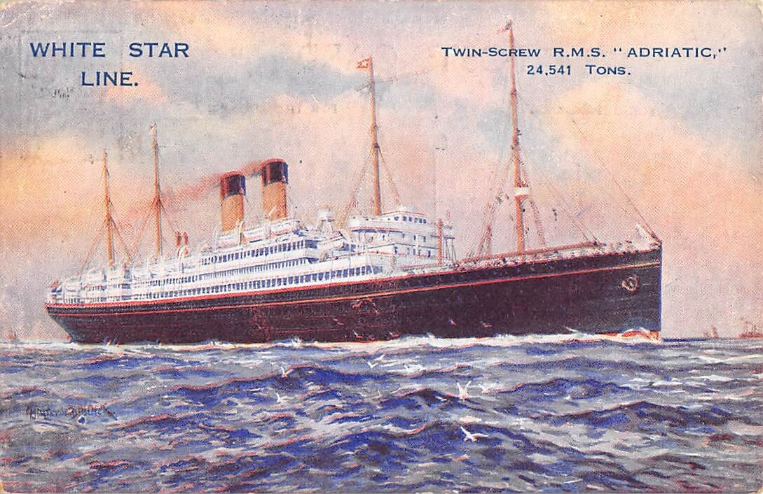 SS ADRIATIC AT SEA ~ WHITE STAR SHIP LINE, ARTIST IMAGE ~ used USA 1927 ...