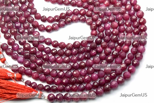 9 Inch Strand Dyed Natural Ruby Faceted Round Shape Beads, Size-6mm ...