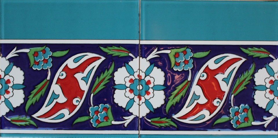 Turkish Turquiose, Red & Blue 8"x8" Iznik Floral Pattern Ceramic Tile ...
