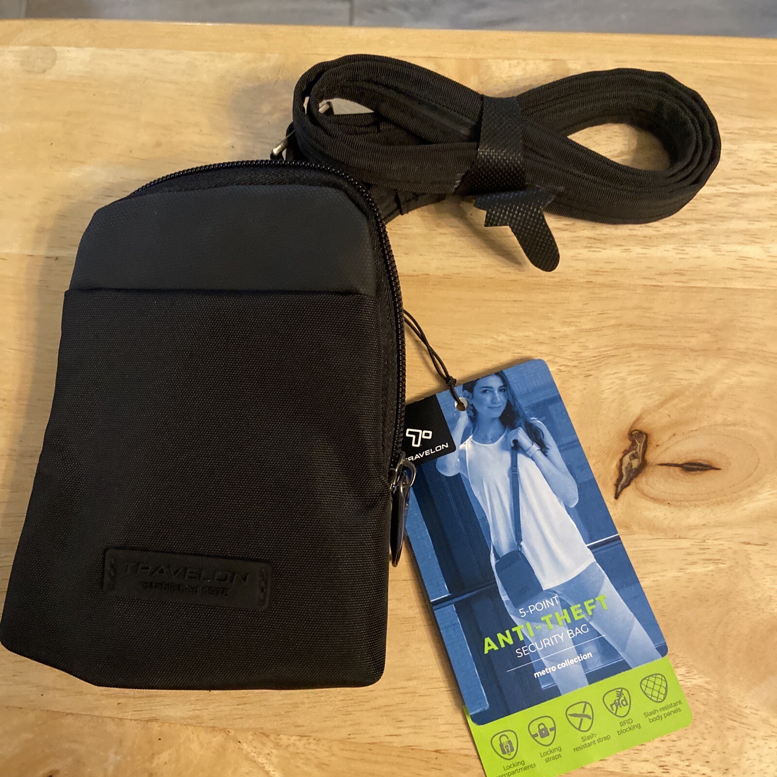 Travelon 5 Point Anti-Theft Black Travel Security Bag Slim Pouch ...