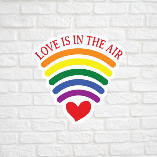 LGBTQ sticker vinyl decal love is in the air rainbow heart gay pride ...