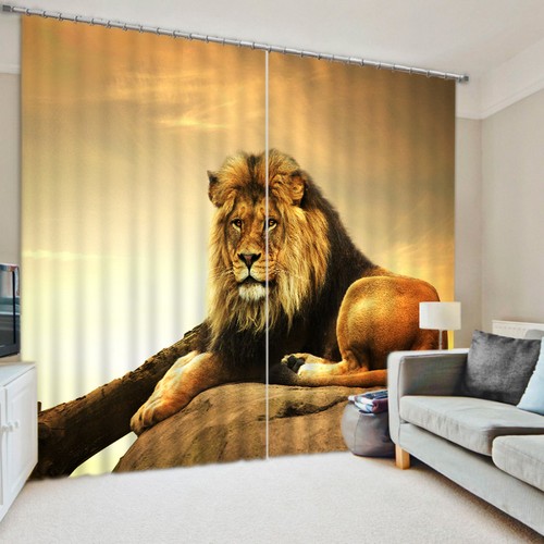 Lion King Dusk Lying 3D Curtain Blockout Photo Curtains Print Home ...