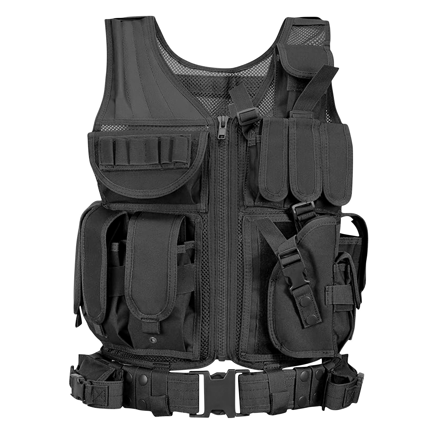 Military Tactical Vest with Gun Holster Army Carrier Mesh Multi ...
