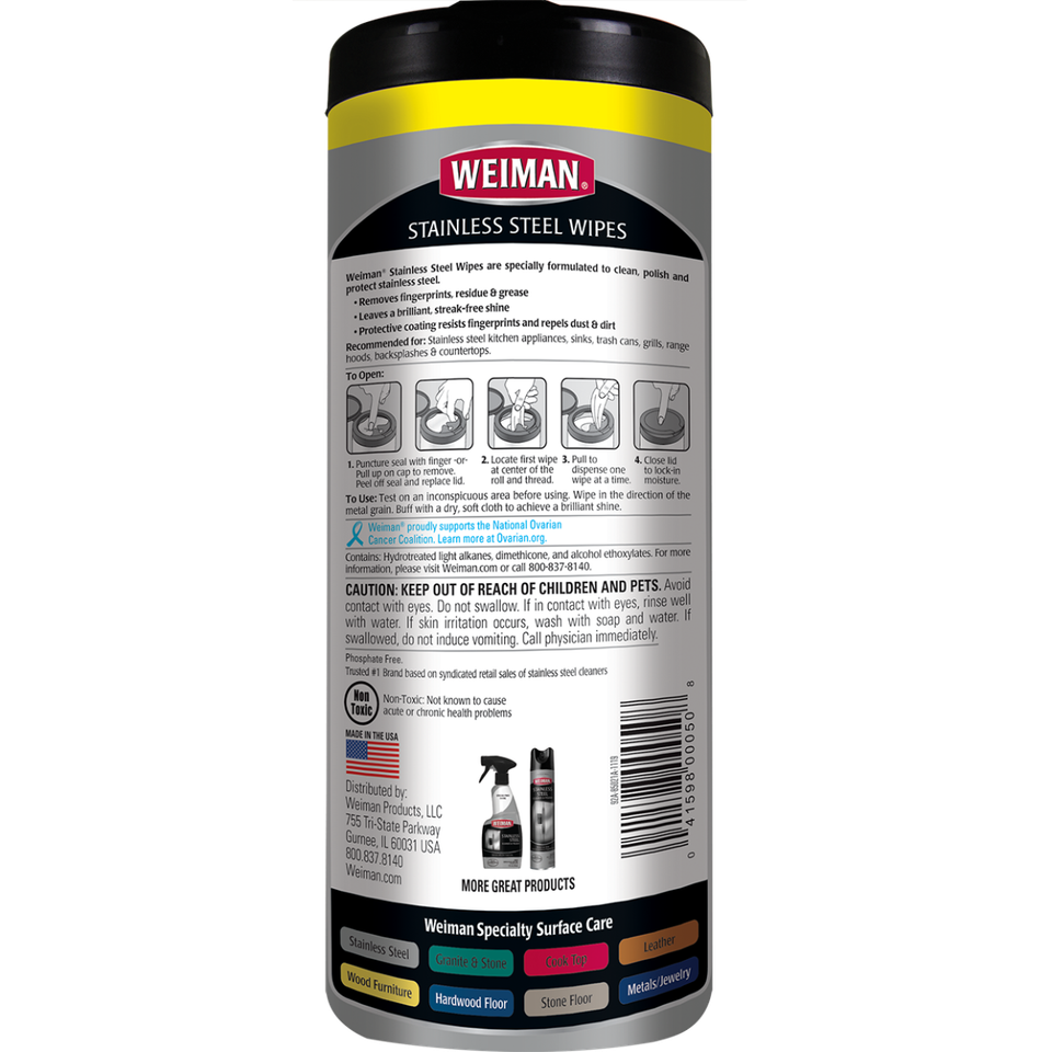 4PK Weiman Stainless Steel Surface Cleaning Polishing Protecting Wipes ...