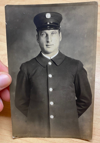 RPPC Fire Chief Firefighter in Uniform Cap Badge on Hat AZO 1926-1940 ...