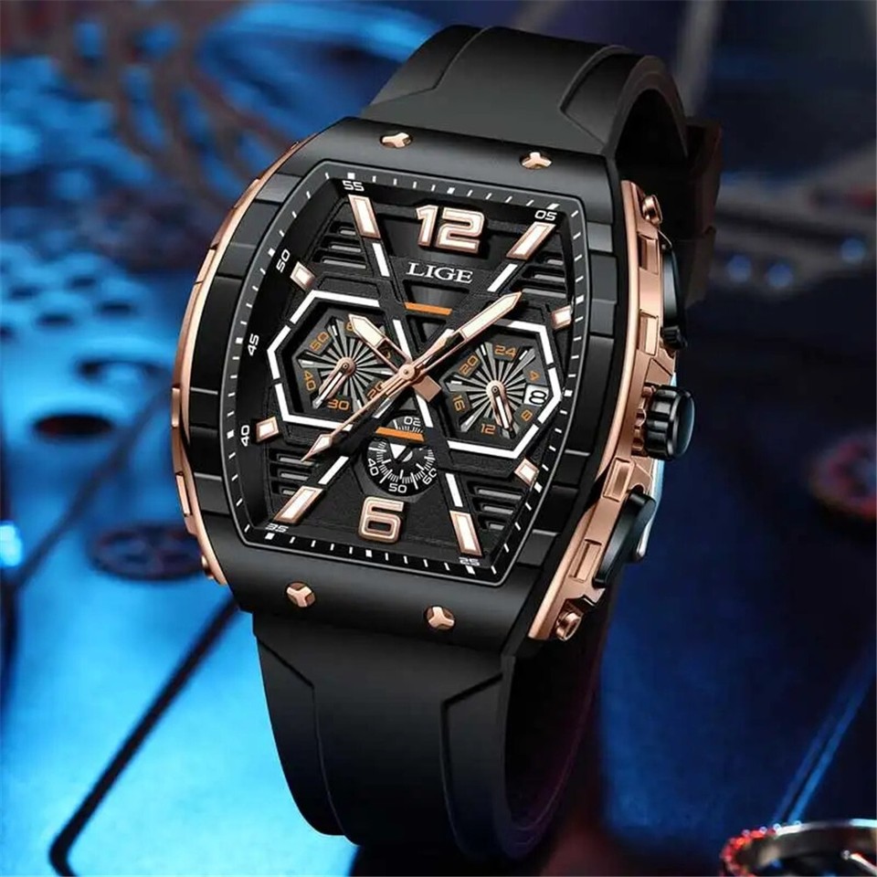 LIGE FOXBOX Men Rectangle Watch Chronograph Wristwatch Student Boy ...