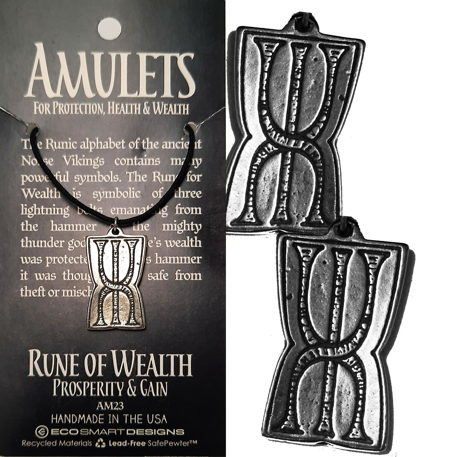 VIKING NORSE AMULET "RUNE OF WEALTH" PROSPERITY & GAIN 2-sided Pendant ...