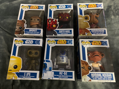 Funko Pop Star Wars Lot of 6 - R2, C3PO, Darth Maul, Hammerhead, Wicket ...