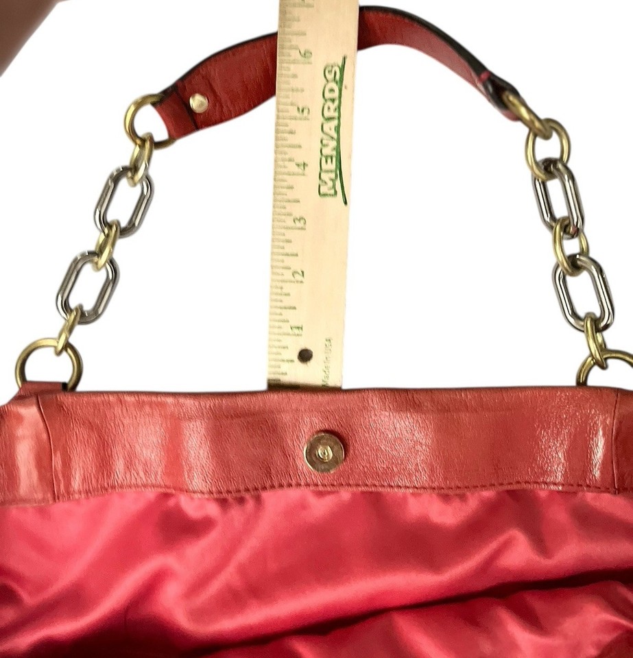 Coach Kristin Leather Tote Handbag Purse Large Coral Orange Chain ...