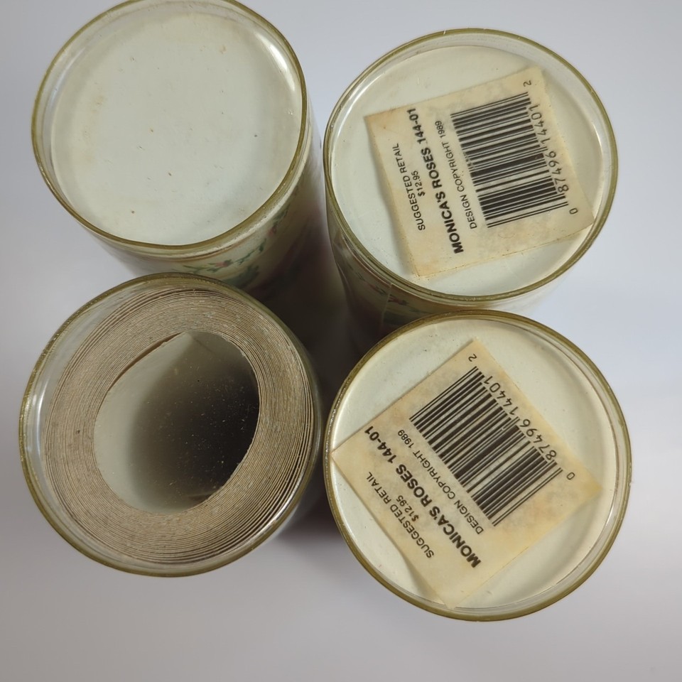 New Lot of 4 Vintage Wallpaper Border Floral Monica's Roses Pink Ribbon ...