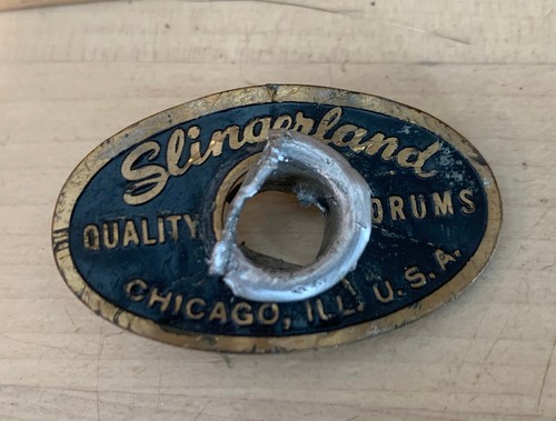 SLINGERLAND 50s 60s Vtg Black & Gold Chicago Oval BADGE Pre-Serial Drum ...