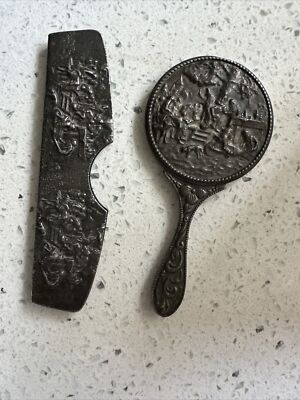 Hans Jensen 1920’s Silver Plated Denmark Repousse Compact Hand Mirror ...