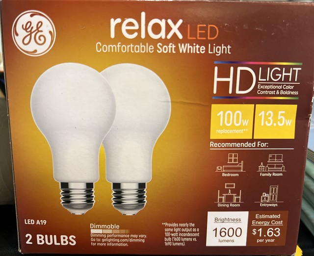 GE Lighting 93129807 Relax HD LED Light Bulbs Soft White 1600 Lumens ...