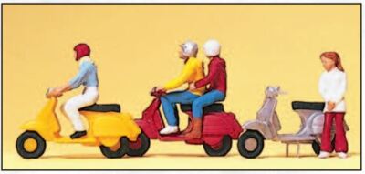PREISER 10128 HO Scale Scooter Riders (The Set Includes 3 Bikes And 4 ...