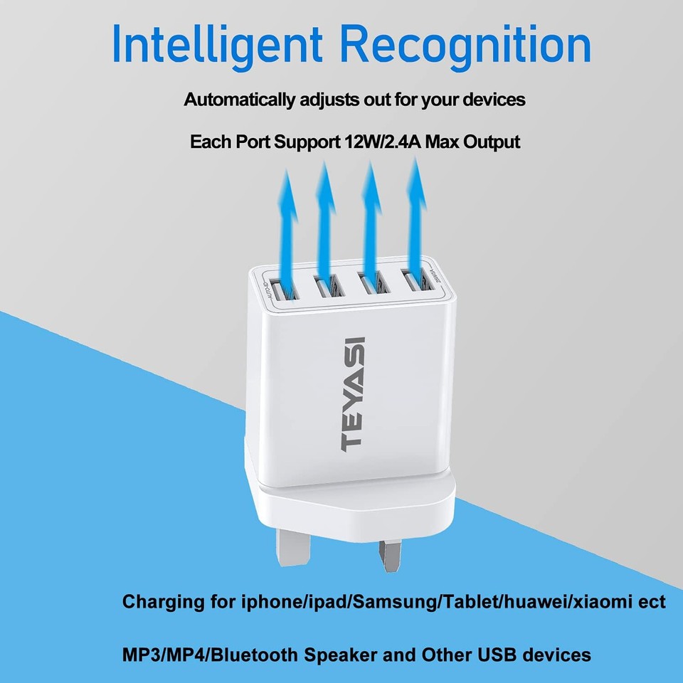 USB Plug Adaptor UK,Multi USB Charger Plug UK 4 Port 3 Pin USB fast ...