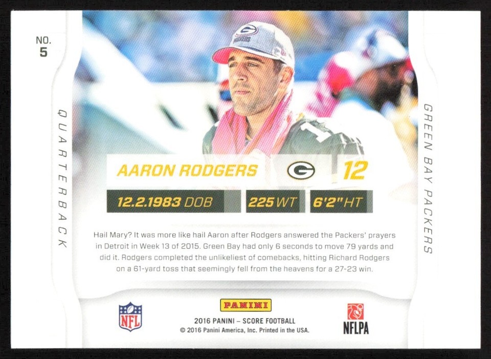 2016 Score Sidelines Gold Aaron Rodgers #5 Green Bay Packers | eBay