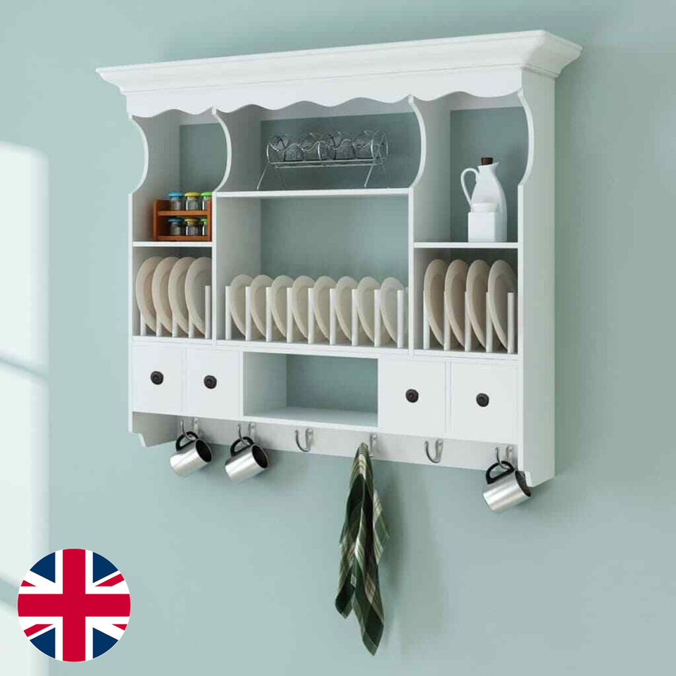 Wall Dish Rack Wooden Kitchen Wall Display Cabinet Mounted Plate Holder ...