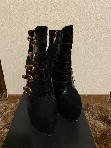 Luichiny Ray Chelle Black / Gold 6" Heel Platform Multi Buckle Ankle ...