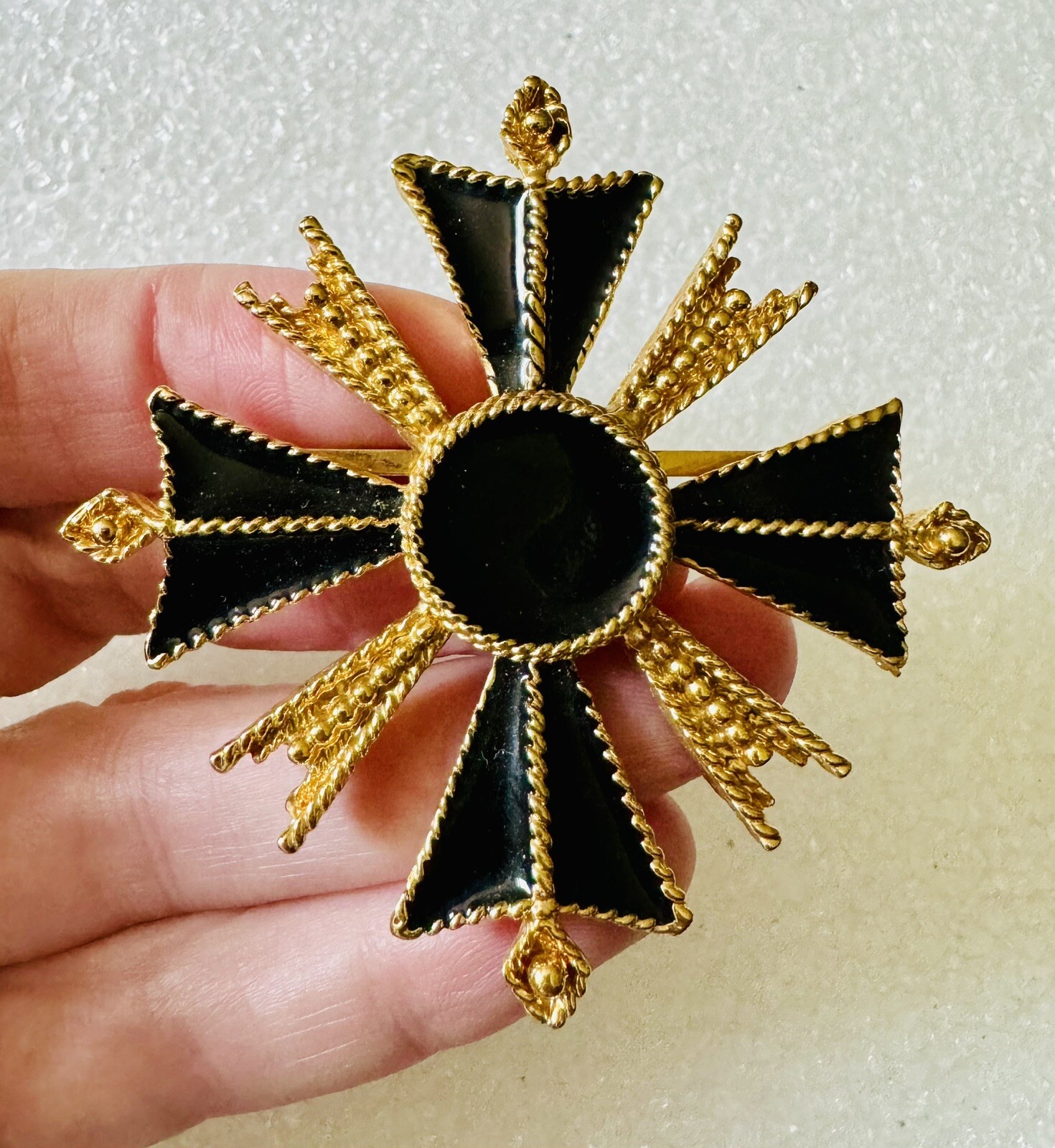 Vintage Signed 1980’s SJ St. John Maltese Cross Brooc… - Gem