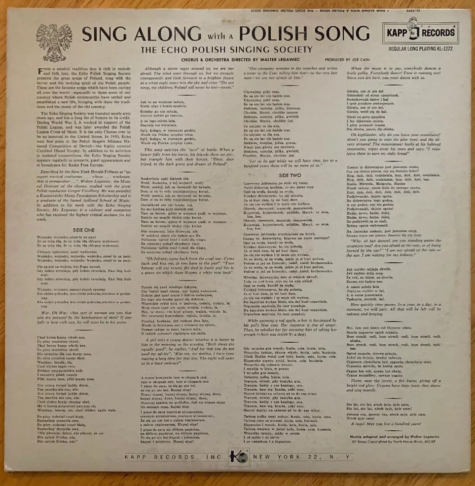 Sing Along With A Polish Song - The Echo Polish Singing Society Vinyl ...