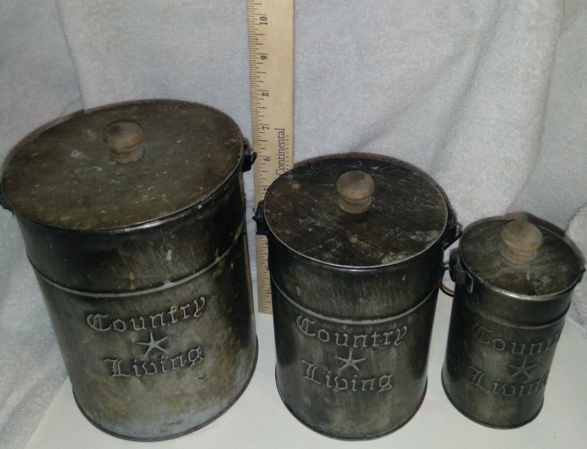 Set of 3 Galvanized Canisters Country Living Home Accents Rustic ...