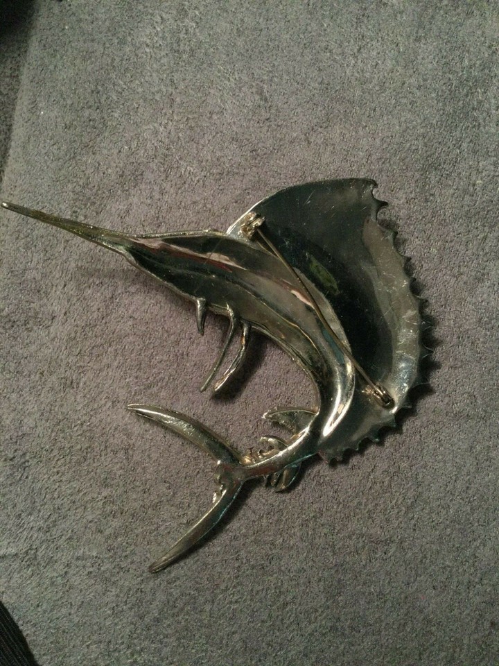 Swordfish, Rhinestone, colorful fins large 3" X 3" 50's style Metal | eBay