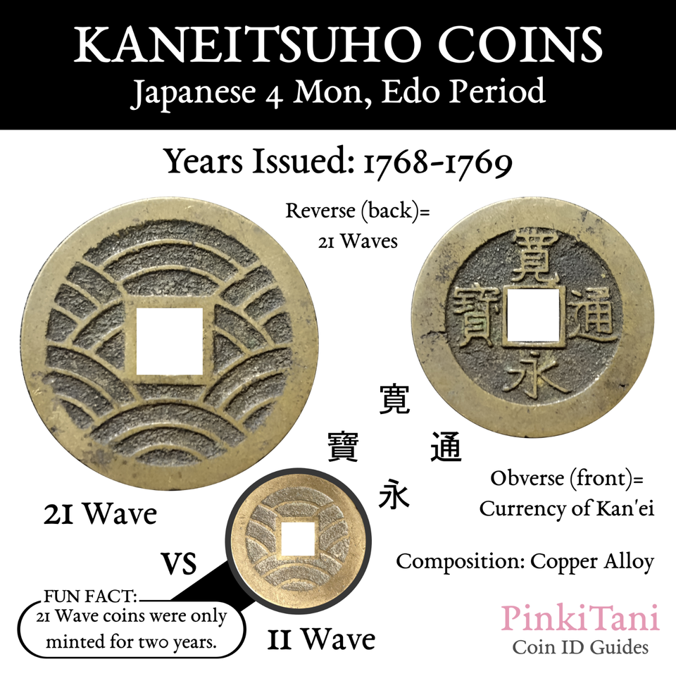 1768-1769 Kanei Tsuho 4 Mon, 21 Wave - Japanese Edo Samurai Era Antique ...