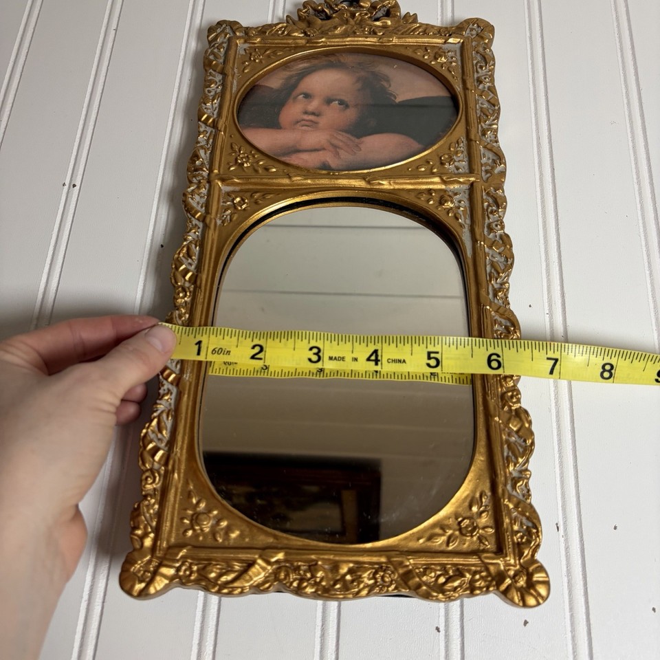 Vintage Gold Ornate Mirror Picture Frame Bow Detail Cherub Angel | eBay